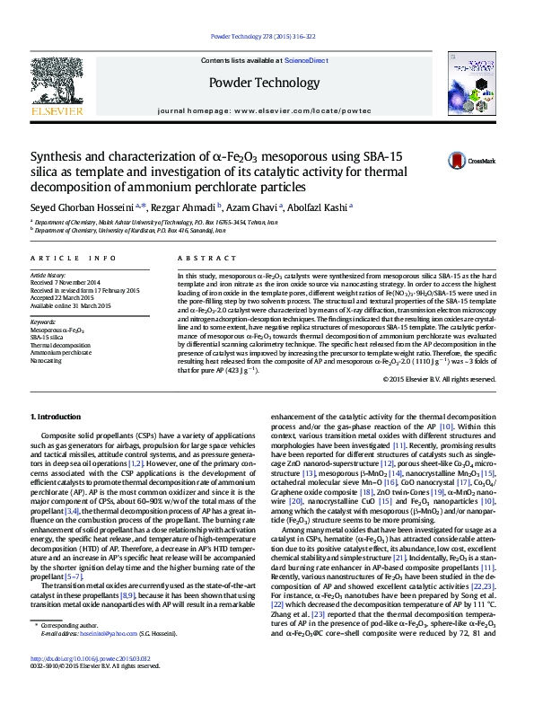 (PDF) Synthesis and characterization of α-Fe2O3 mesoporous using SBA-15 silica as template and ...