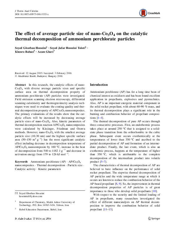 (PDF) The effect of average particle size of nano-Co3O4 on the catalytic thermal decomposition ...