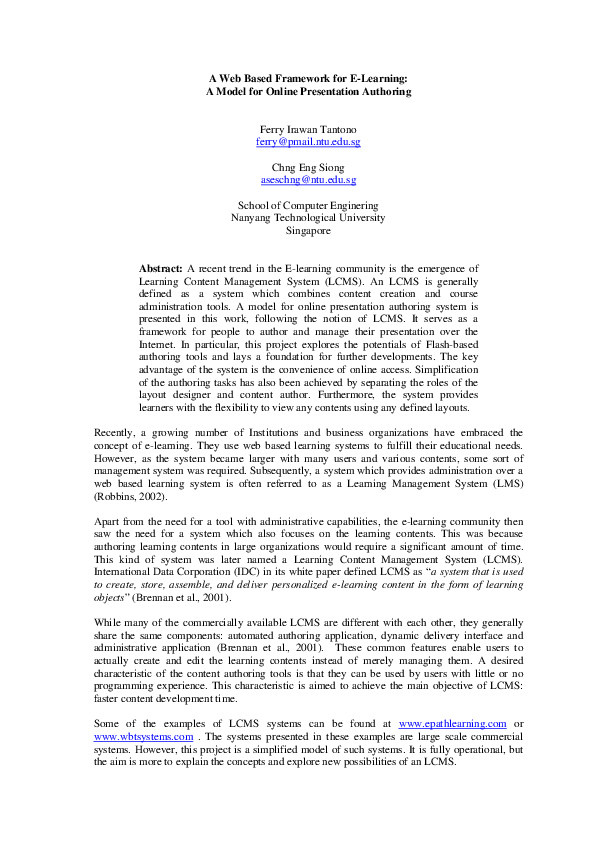 (PDF) A Web Based Framework for E-Learning: A Model for Online Presentation Authoring