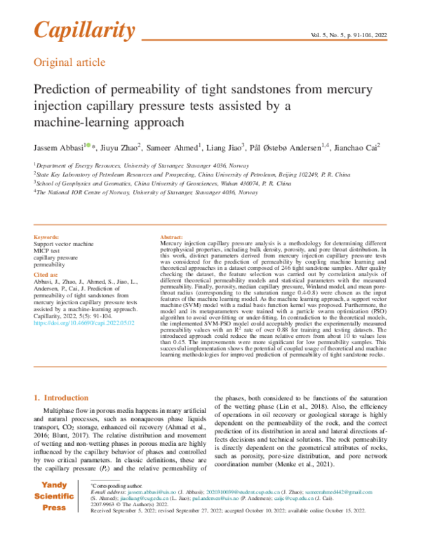 (PDF) Prediction of permeability of tight sandstones from mercury ...