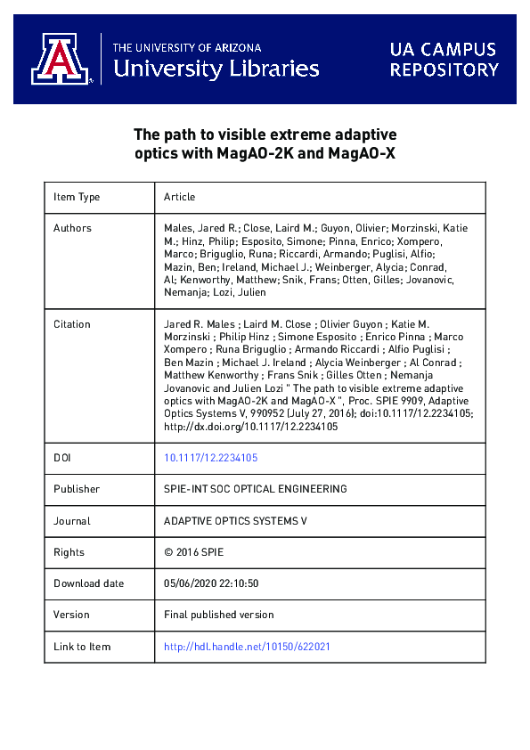 (PDF) The path to visible extreme adaptive optics with MagAO-2K and MagAO-X