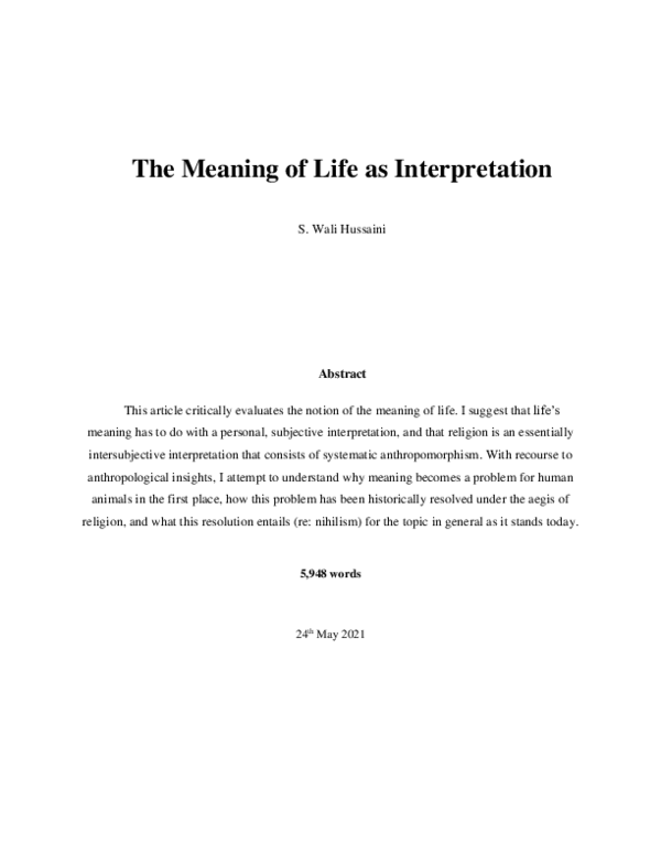 (PDF) The Meaning of Life as Interpretation