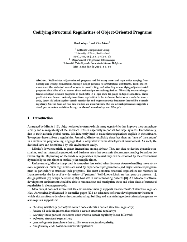 (PDF) Codifying structural regularities of object-oriented programs