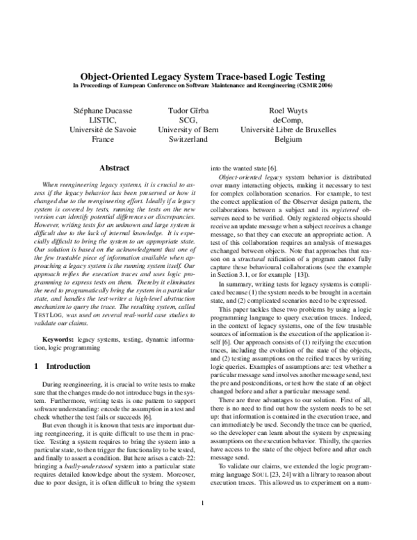 Pdf Object Oriented Legacy System Trace Based Logic Testing