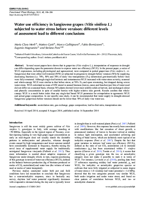 (PDF) Water use efficiency in Sangiovese grapes (Vitis vinifera L ...