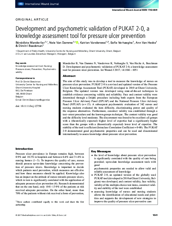 (PDF) Development and psychometric validation of PUKAT 2·0, a knowledge ...