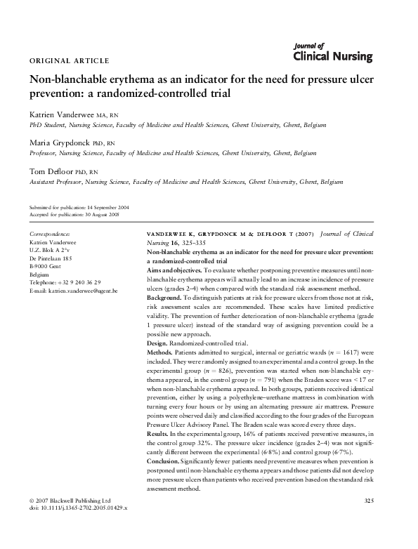 (PDF) Non-blanchable erythema as an indicator for the need for pressure ...