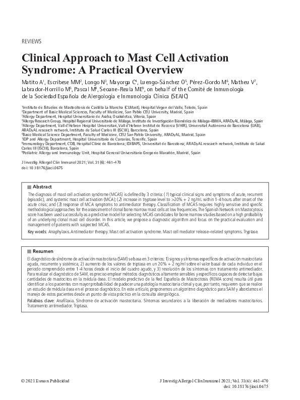 (PDF) Clinical Approach to Mast Cell Activation Syndromes: A Practical ...