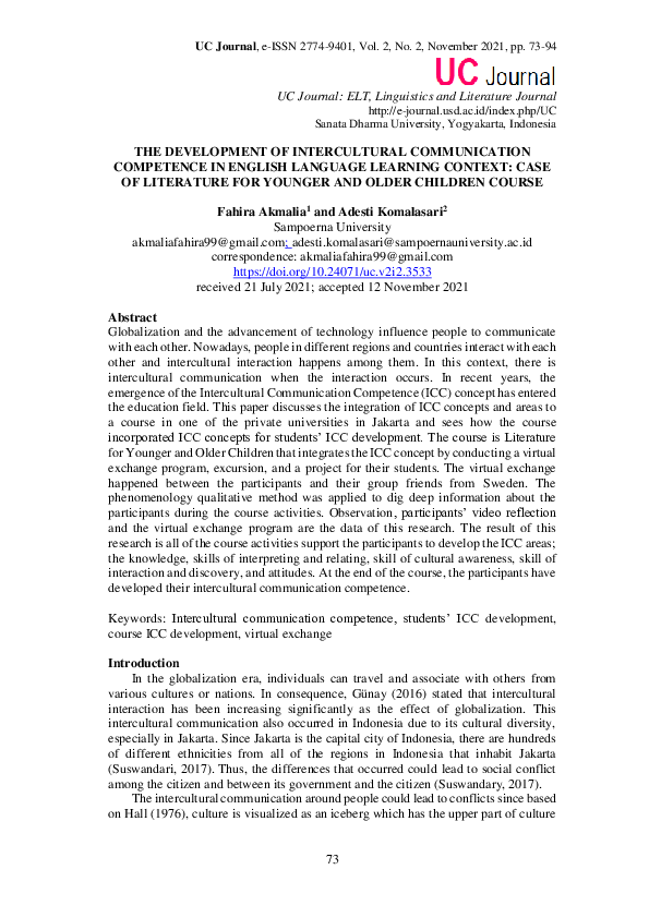 (PDF) The Development of Intercultural Communication Competence in ...