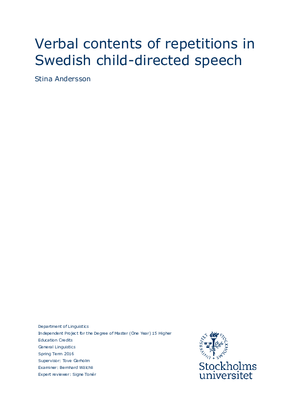 (PDF) Verbal contents of repetitions in Swedish child-directed speech