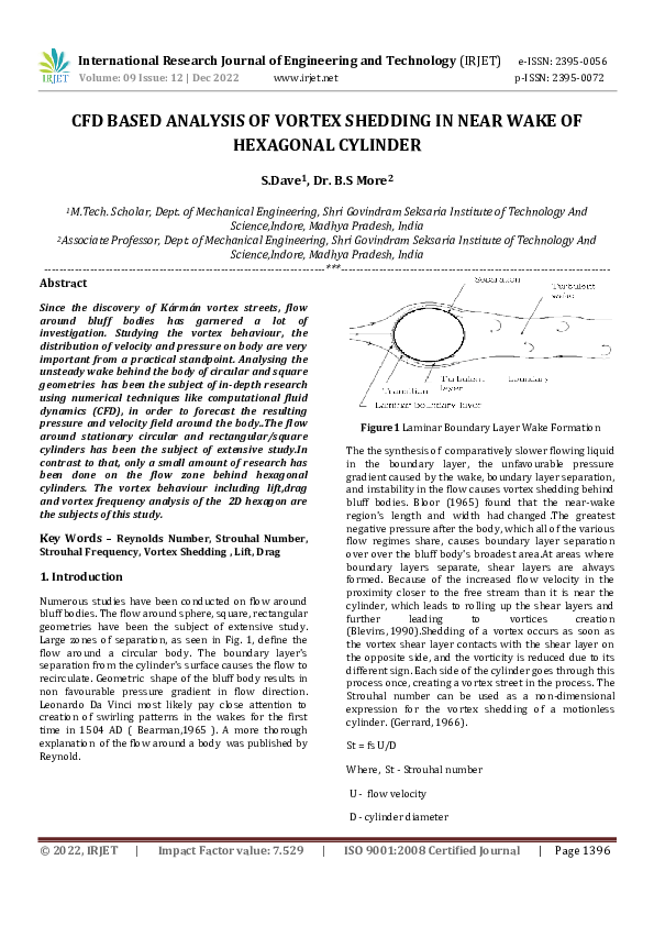 (PDF) CFD BASED ANALYSIS OF VORTEX SHEDDING IN NEAR WAKE OF HEXAGONAL CYLINDER