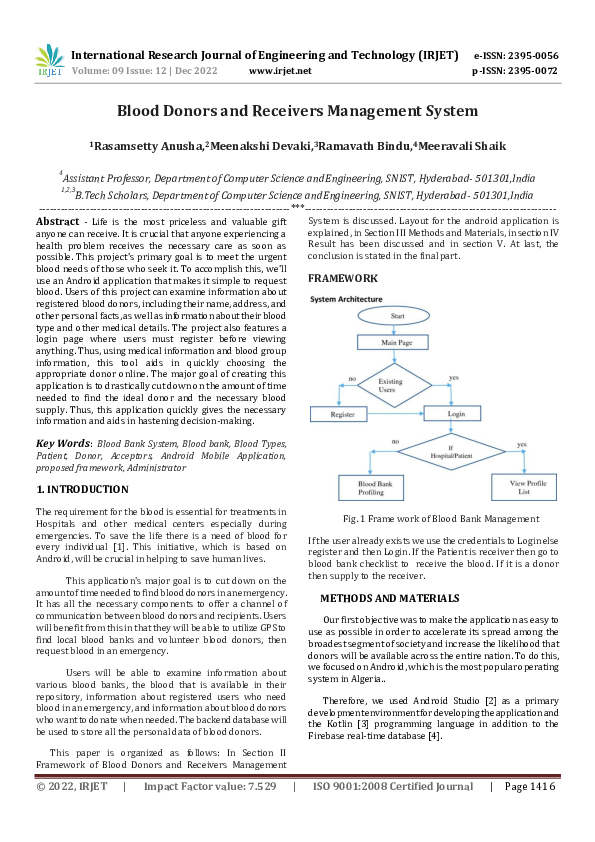 (PDF) Blood Donors and Receivers Management System
