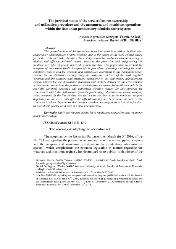 (PDF) The juridical status of the service firearm ownership and ...