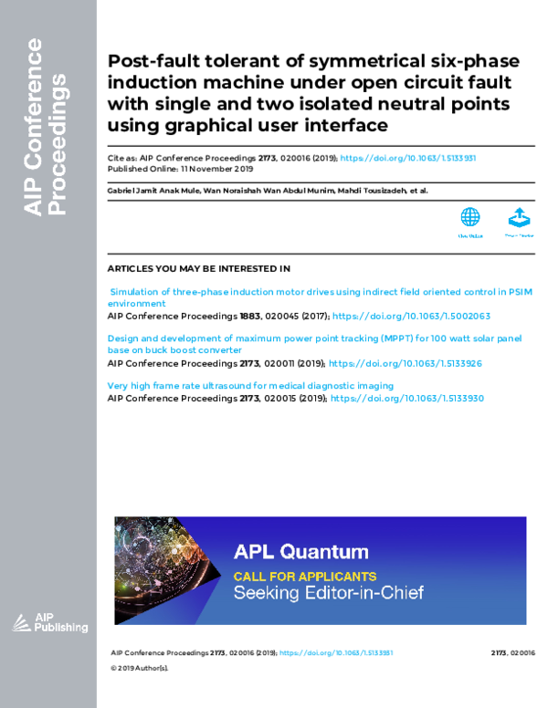 Pdf Post Fault Tolerant Of Symmetrical Six Phase Induction Machine Under Open Circuit Fault