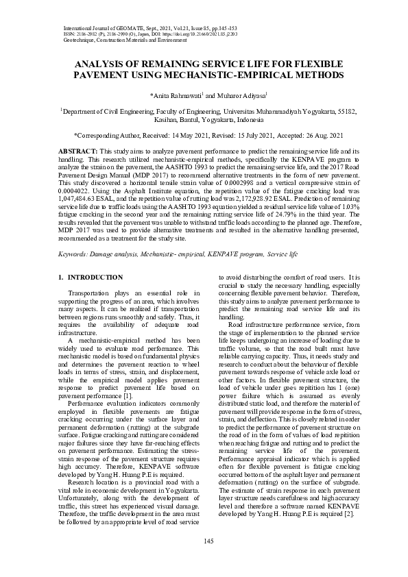 (PDF) Analysis of Remaining Service Life for Flexible Pavement Using Mechanistic-Empirical Methods