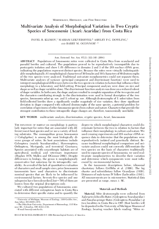 (PDF) Multivariate Analysis of Morphological Variation in Two Cryptic ...