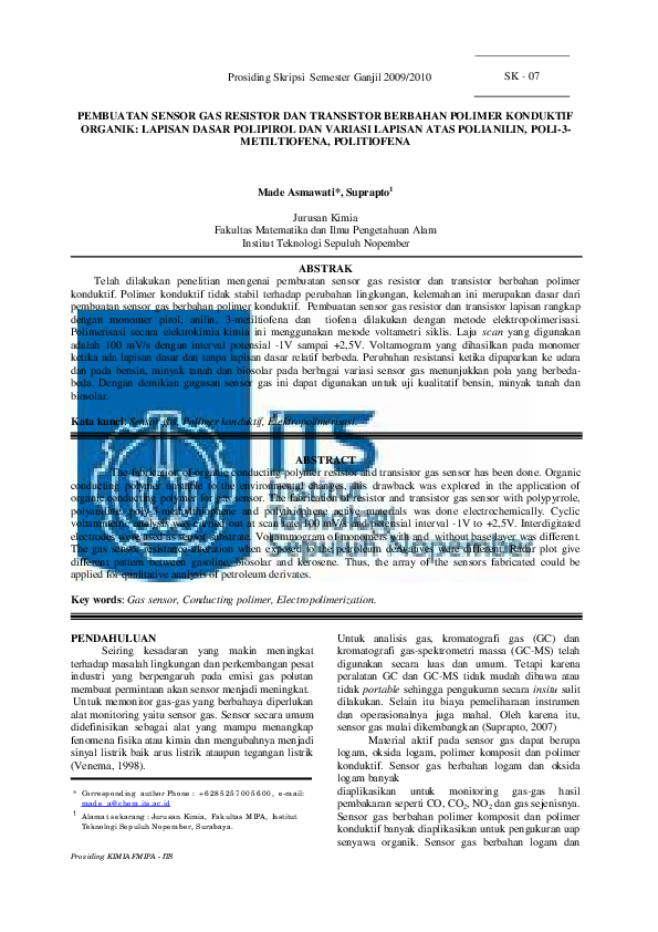 (PDF) Pembuatan Sensor Gas Resistor Dan Transistor Berbahan Polimer ...