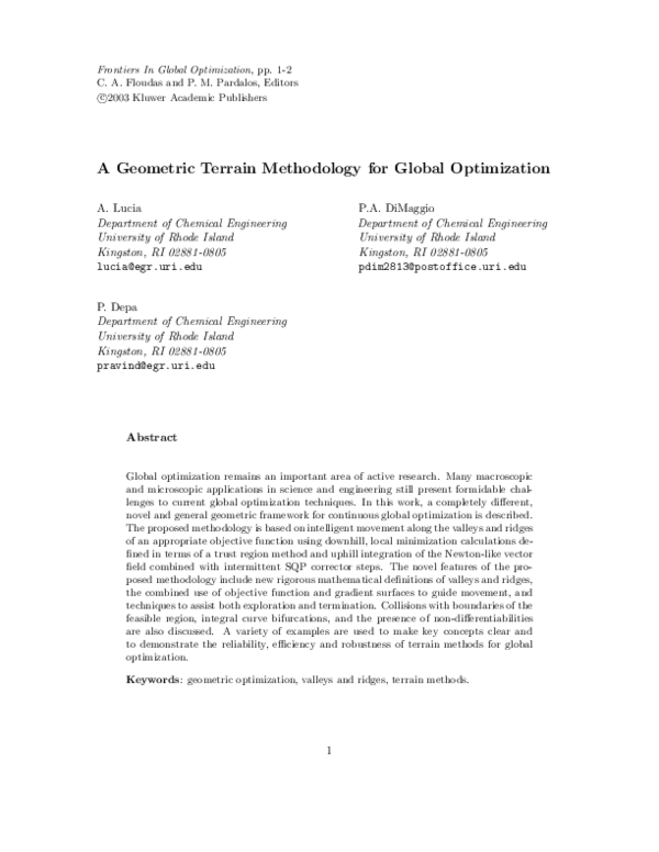 (PDF) A Geometric Terrain Methodology for Global Optimization