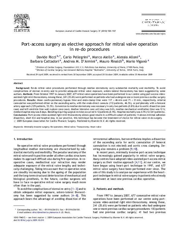 (PDF) Port-access surgery as elective approach for mitral valve ...