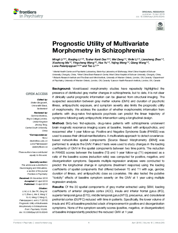 (PDF) Prognostic Utility of Multivariate Morphometry in Schizophrenia | Tushar Das - Academia.edu