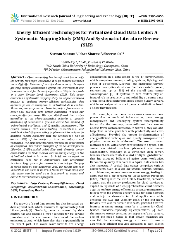Pdf Energy Efficient Technologies For Virtualized Cloud Data Center A Systematic Mapping
