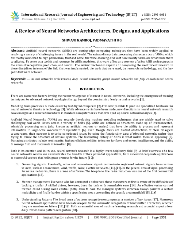 Pdf A Review Of Neural Networks Architectures Designs And Applications