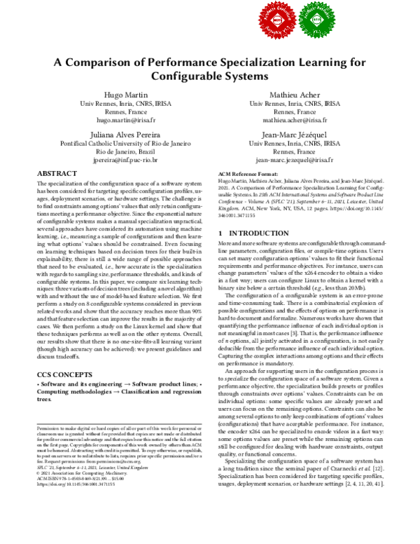 (PDF) A comparison of performance specialization learning for configurable systems