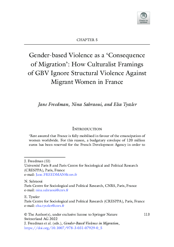(PDF) Gender-based Violence as a ‘Consequence of Migration’: How Culturalist Framings of GBV ...