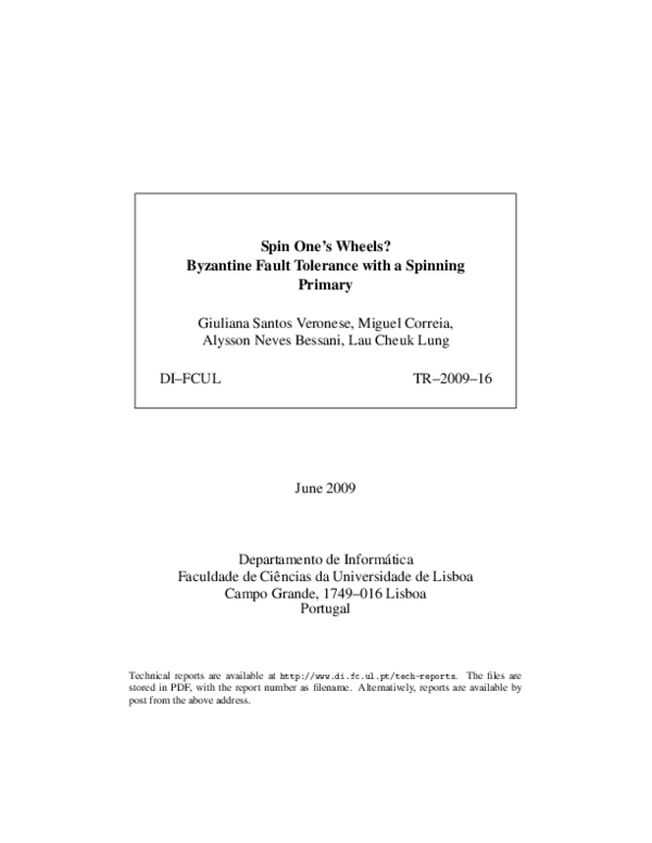 Pdf Spin One S Wheels Byzantine Fault Tolerance With A Spinning Primary