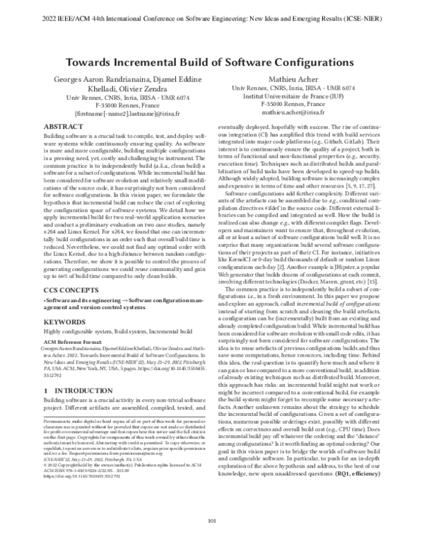 (PDF) Towards Incremental Build of Software Configurations