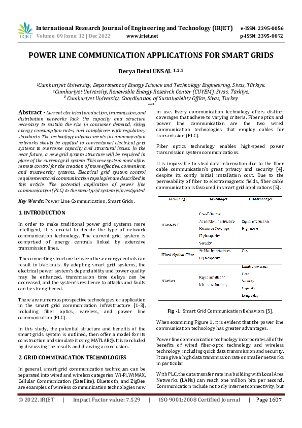 Pdf Power Line Communication Applications For Smart Grids
