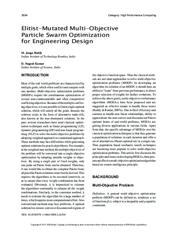 (PDF) Elitist-Mutated Multi-Objective Particle Swarm Optimization for ...