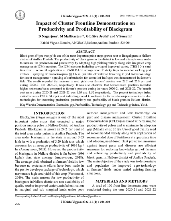 (PDF) Impact of Cluster Frontline Demonstration on Productivity and ...