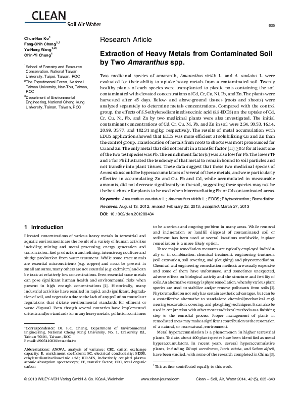 (PDF) Extraction of heavy metals from contaminated soils: I. sequential extraction in surface ...