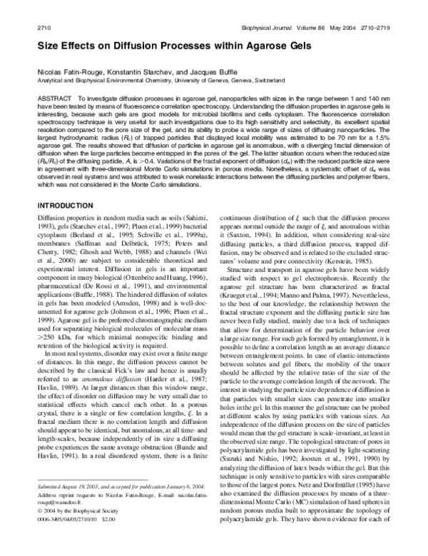 (PDF) Size Effects on Diffusion Processes within Agarose Gels