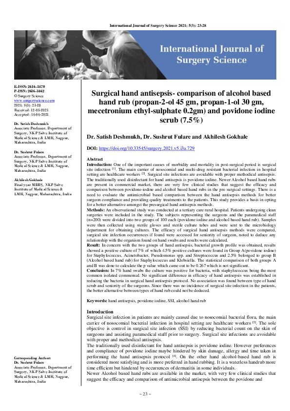 (PDF) Surgical hand antisepsis- comparison of alcohol based hand rub ...