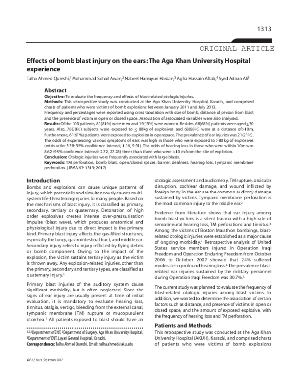 (PDF) Effects of bomb blast injury on the ears: The Aga Khan University ...
