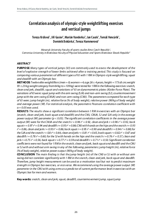 (PDF) Correlation Analysis of Olympic-Style Weightlifting Exercises and ...
