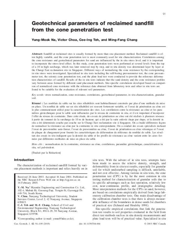 (PDF) Geotechnical parameters of reclaimed sandfill from the cone ...