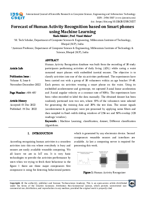 Pdf Forecast Of Human Activity Recognition Based On Smart Phones Using Machine Learning
