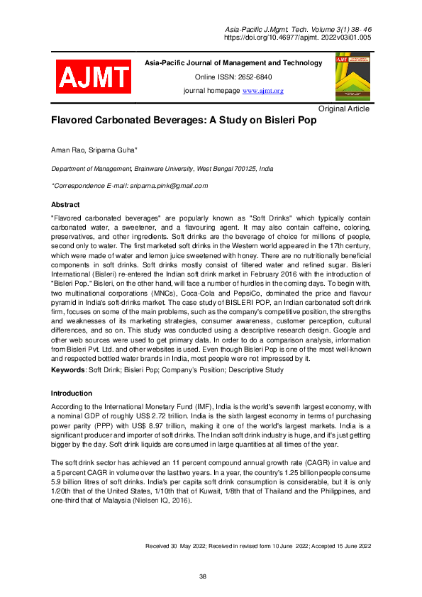 (PDF) Flavored Carbonated Beverages: A Case Study on Bisleri Pop