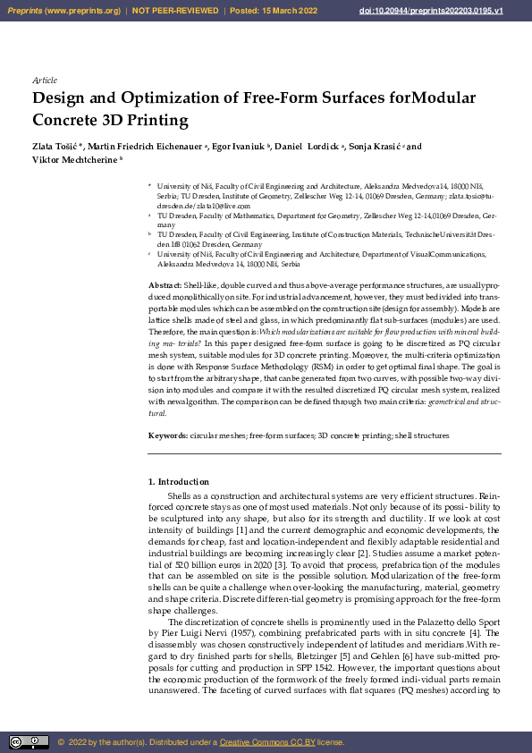 (PDF) Design and Optimization of Free-Form Surfaces for Modular Concrete 3D Printing