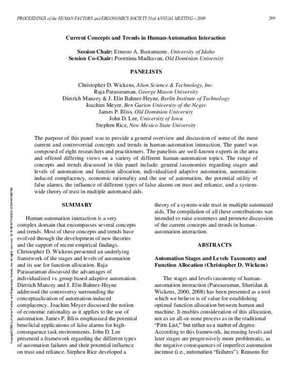 Pdf Current Concepts And Trends In Human Automation Interaction