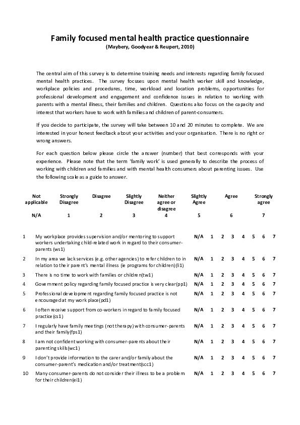 (PDF) The Family-Focused Mental Health Practice Questionnaire