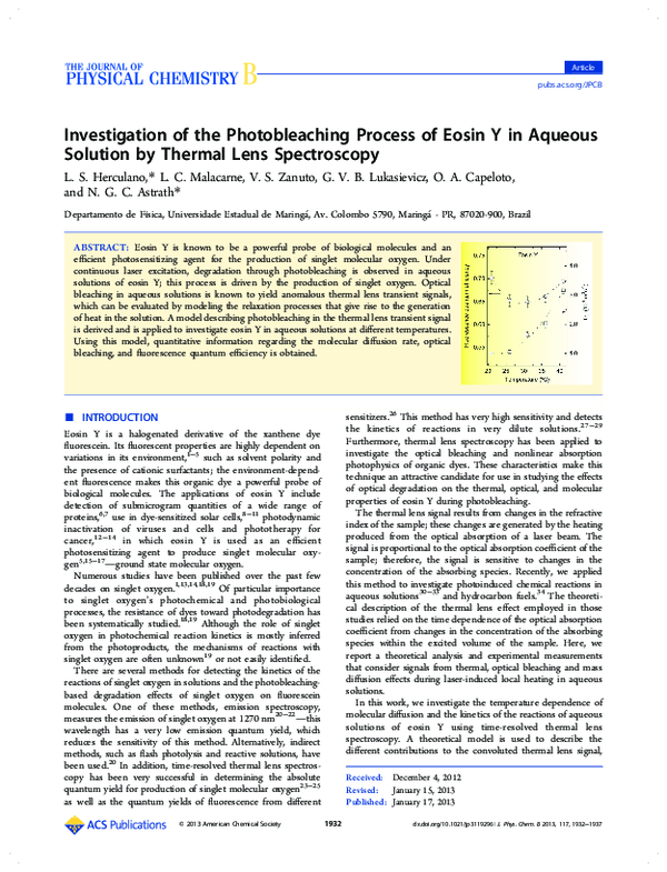 (PDF) Investigation of the Photobleaching Process of Eosin Y in Aqueous Solution by Thermal Lens ...