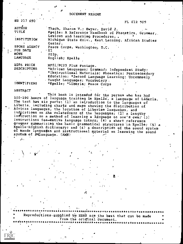 (PDF) Kpelle: A Reference Handbook of Phonetics, Grammar, Lexicon and ...