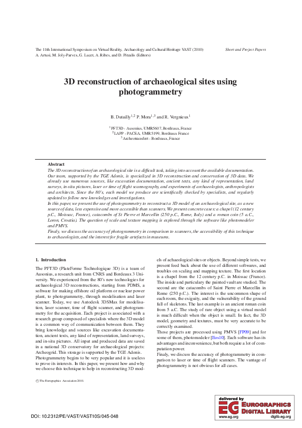 (PDF) 3D Reconstruction of Archaeological Sites Using Photogrammetry