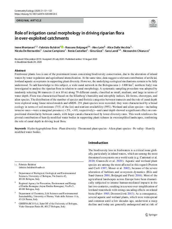 (PDF) Role of irrigation canal morphology in driving riparian flora in over-exploited catchments