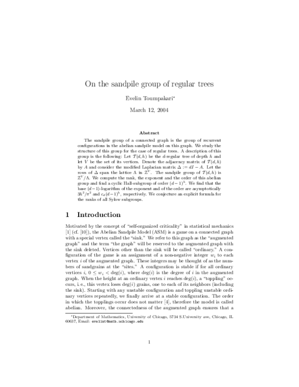 (PDF) On the sandpile group of regular trees | Evelin Toumpakari - Academia.edu