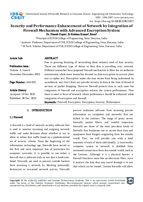 (PDF) Security and Performance Enhancement of Network by Integration of Firewall Mechanism with ...